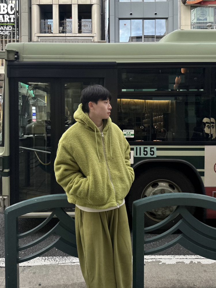 유얼클로즈 Natural greeny fleece padding 후리스 초록색 후드 패딩 플리스 - 위시버킷