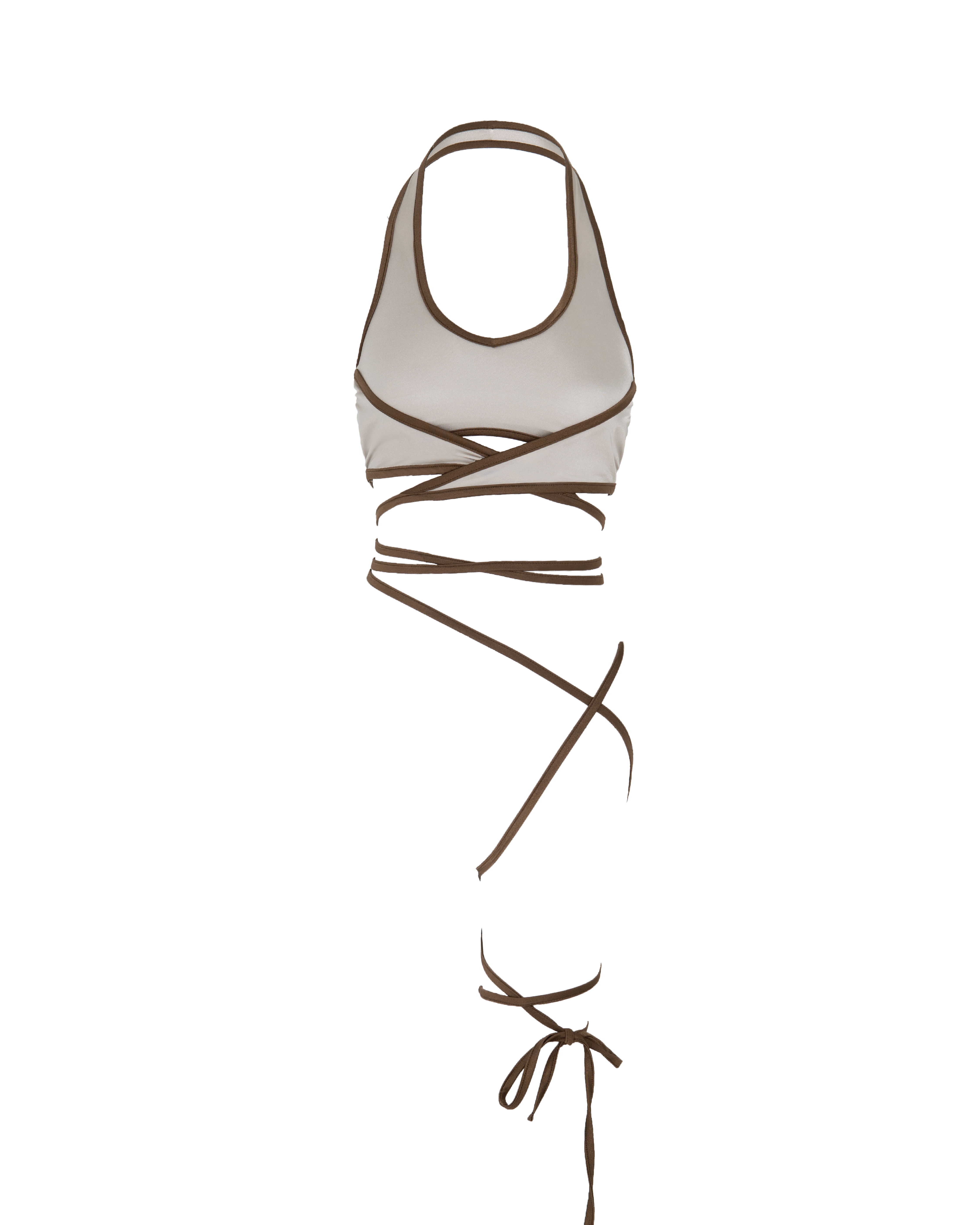 NILLER STRAP DETAIL HALTER WRAP TOP, BEIGE - 위시버킷