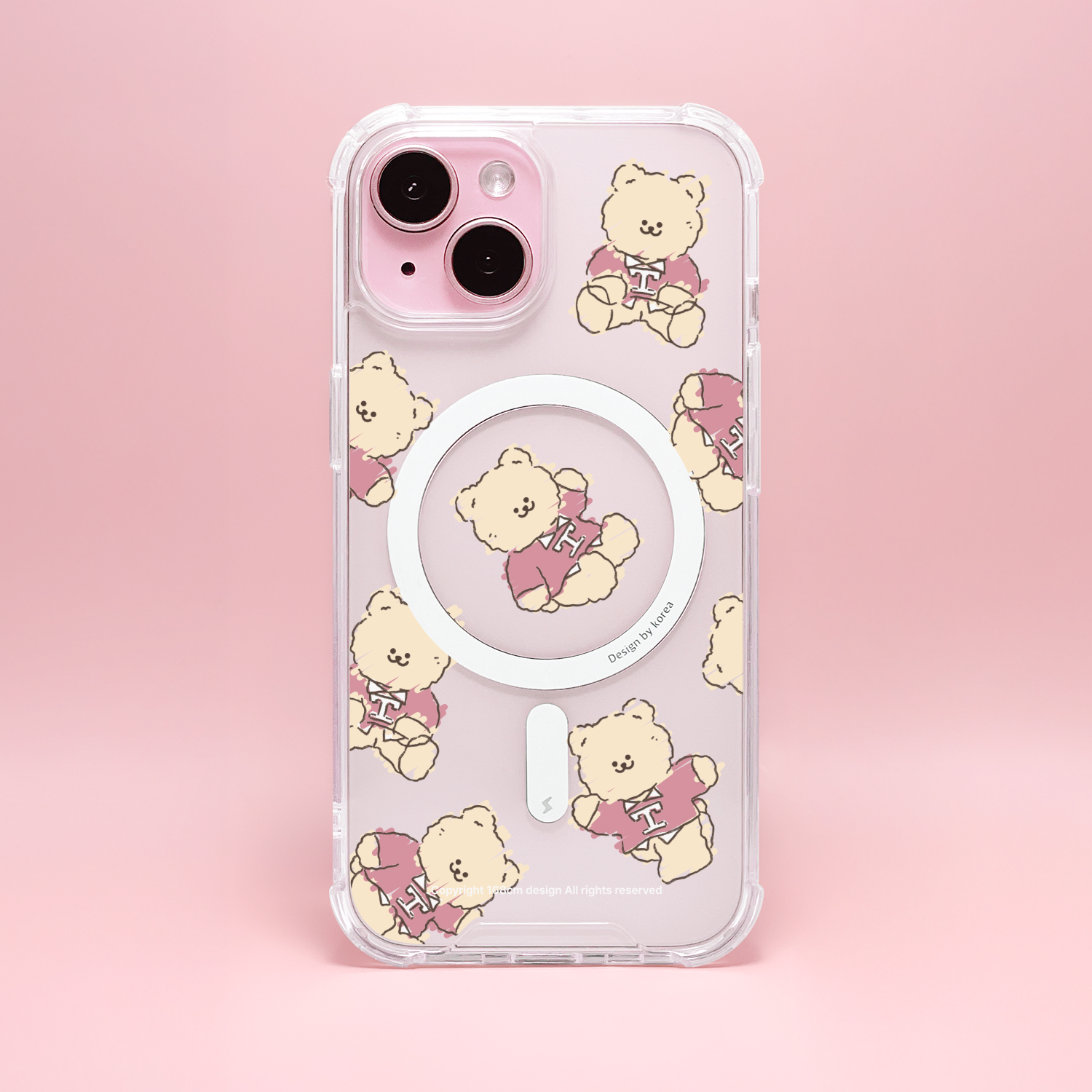 168cm 자력무슨일🧲 맥세이프 곰찌 스케치 핑크 네오디뮴 마그네틱 투명 범퍼 케이스 아이폰 커플 우정템 생일 크리스마스 선물 아이폰 11 12 13 프로 미니 14