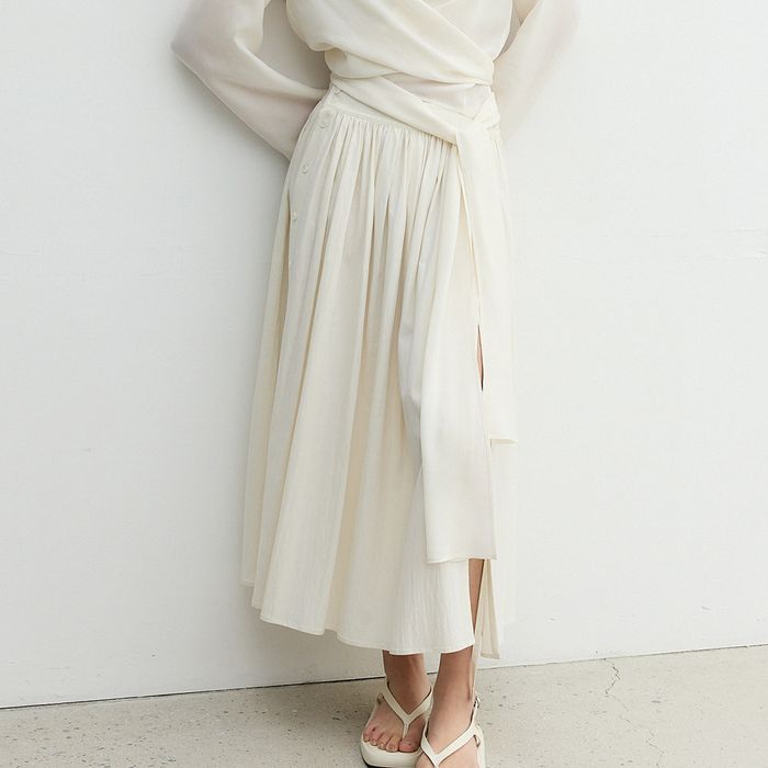레이스 Pleats Slit Skirt_Cream - 위시버킷