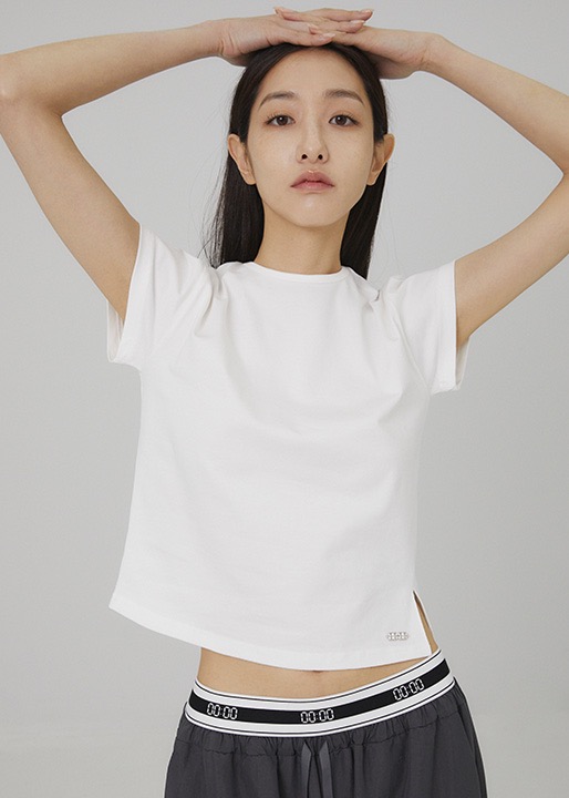 티멀 T011 : BASIC ROUND SLIT T-SHIRT (WHITE) - 위시버킷