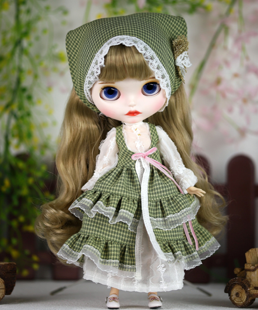 브라이스 blythe 브라이스 의상 옷 녹색 그린 원피스 두건 세트 인형옷 블라이스 소품 랄라솜 - 위시버킷