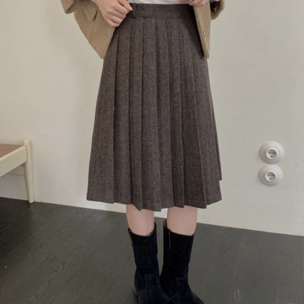 리브레 리브레 체크 미디 스커트 플리츠 주름 치마 2col libre - 위시버킷