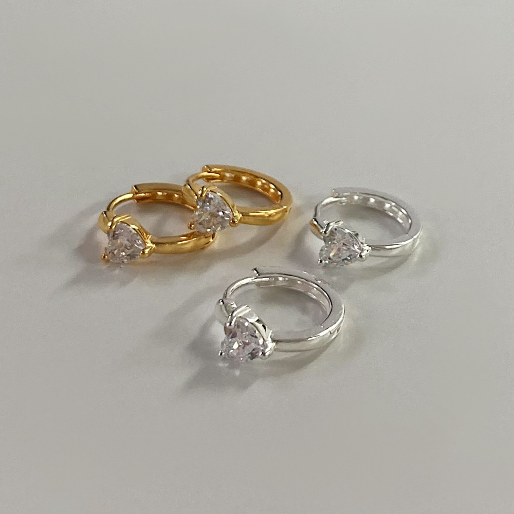 영롱서울 [실버925] 하트 큐빅 원터치 링귀걸이 (2color) - 위시버킷