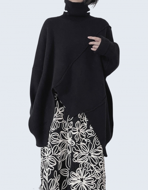 켄스튜디오 stitching irregular turtleneck sweater - 위시버킷