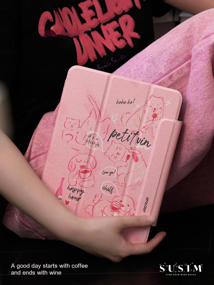 수심 수심 Pink Wine Meow Case 핑크 아이패드 케이스 고양이 세로 거치 펜슬 - 위시버킷