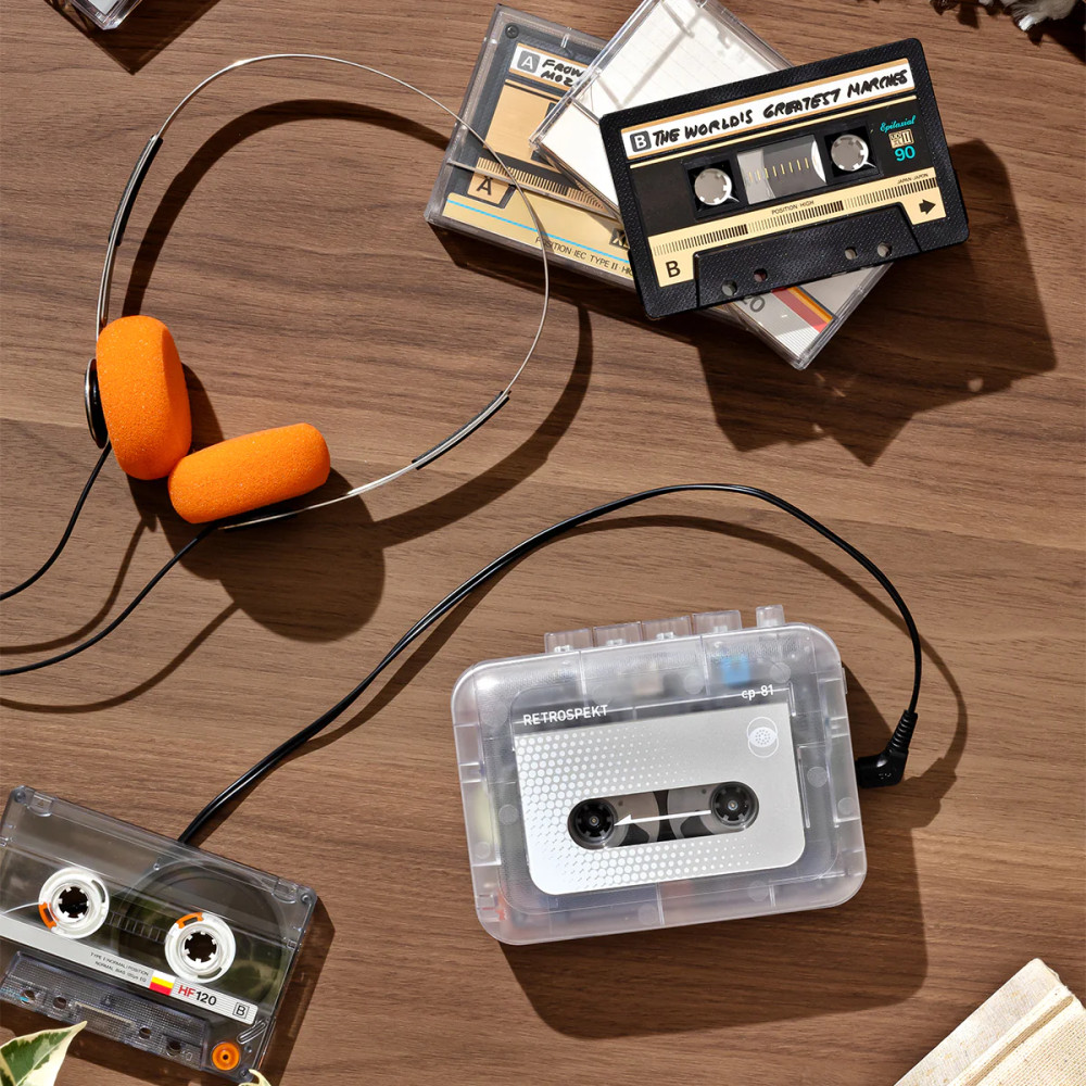 RETROSPEKT KOSS P/21 헤드폰+투명 카세트 플레이어 CP-81 레트로 - 위시버킷