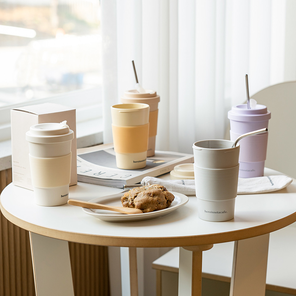 히얼이즈낫어카페 리유저블 텀블러 컵 선물 예쁜 파우치 선택가능 빨대 커피 PLA 샌드텀블러 420ml - 위시버킷