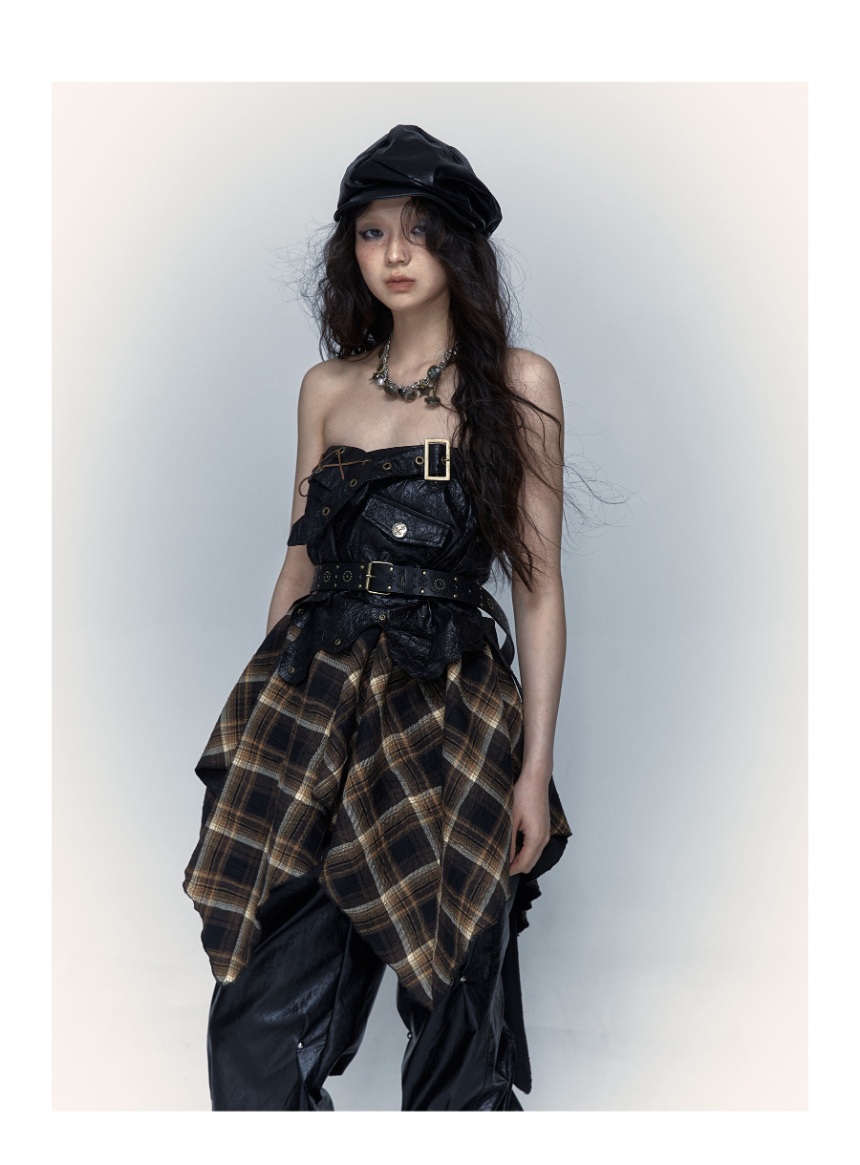 COR NO ROMANCE Punk Patchwork Bustier skirt - 위시버킷