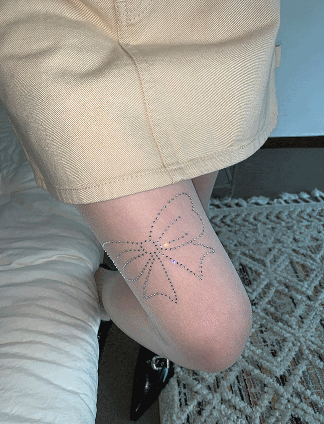 더에펠 당일💗주문폭주 루루 y2k 리본 큐빅 포인트 시스루 누드스타킹 - 위시버킷