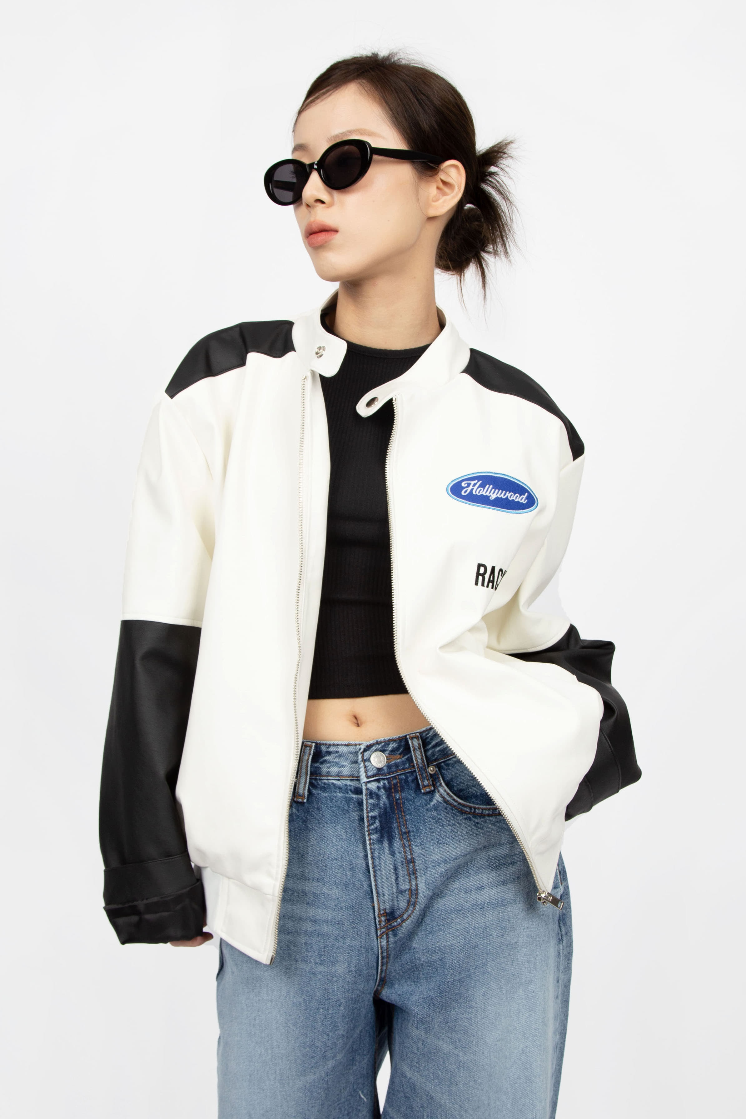 릿킴 COLORBLOCK RACING LEATHER JACKET - 위시버킷