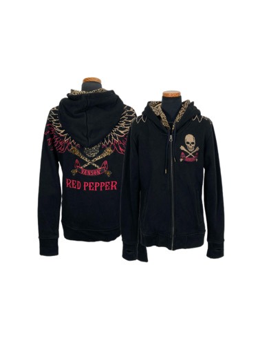 안티셉틱 VANSON x RED PEPPER leopard punk skull hood zip-up - 위시버킷