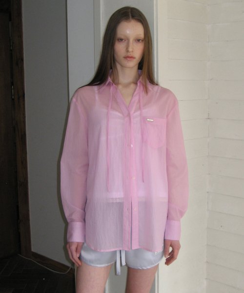 시눈 V-NECK STRING SHIRT (LIGHT PINK) - 위시버킷