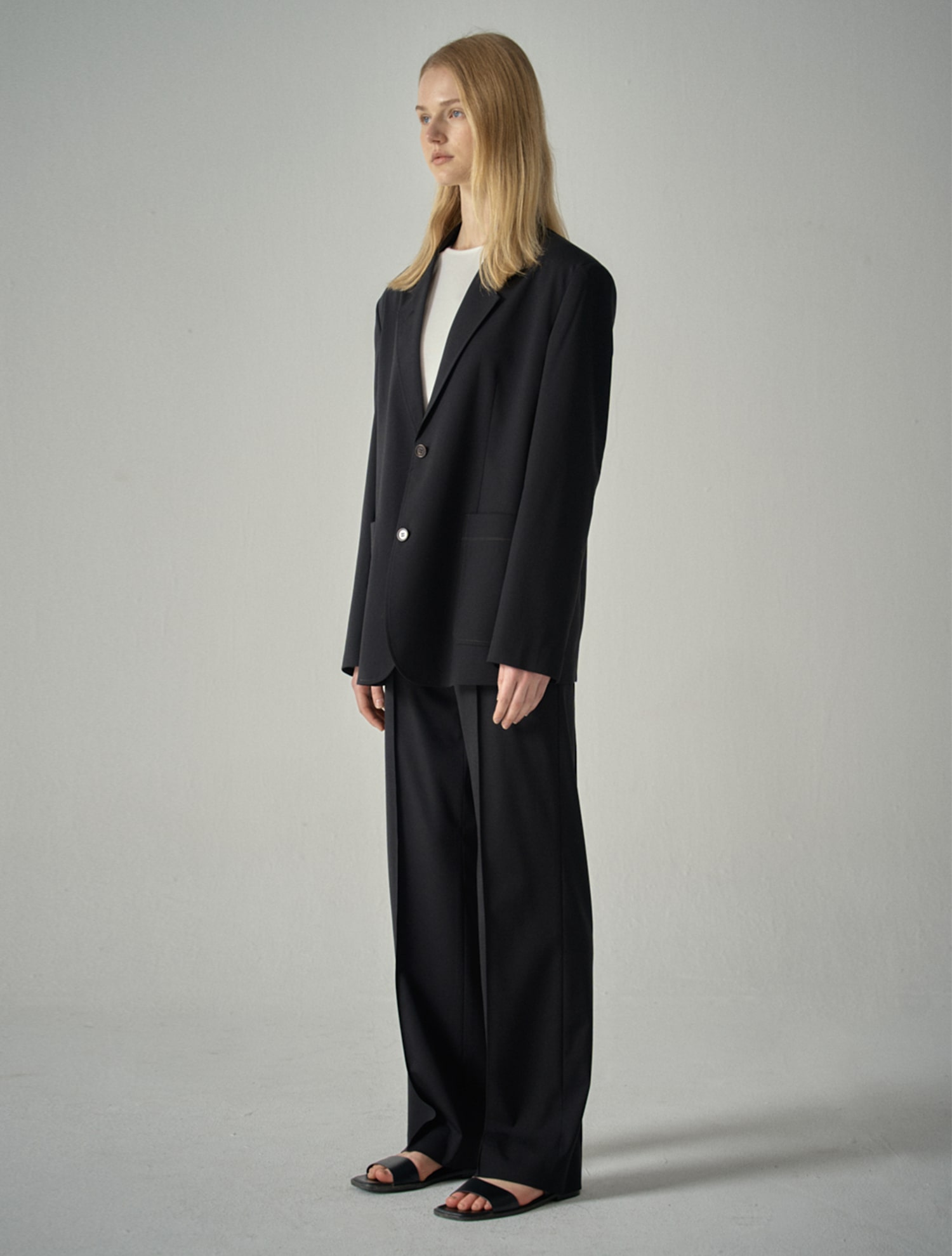 파사드패턴 Summer Wool Relax Jacket - Black - 위시버킷