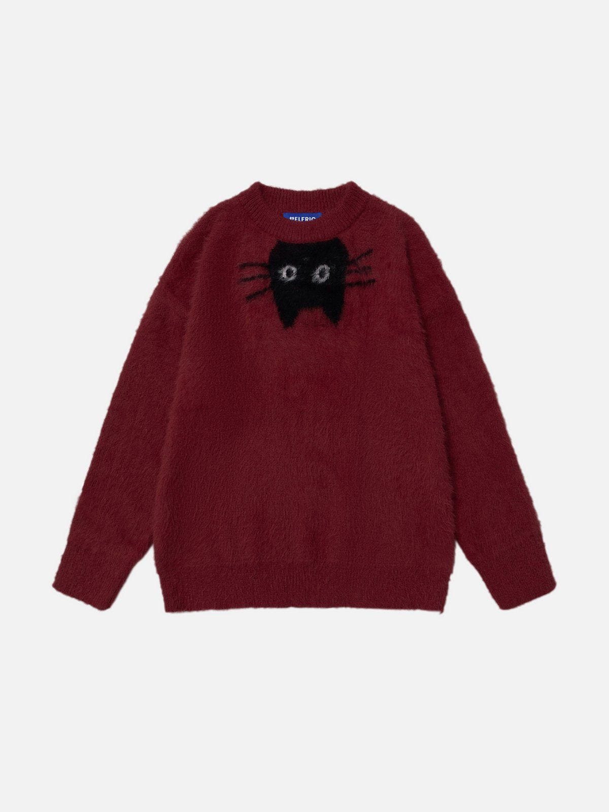 알프릭에덴 Aelfric Eden Cute Black Cat Sweater - Red / XS - 위시버킷