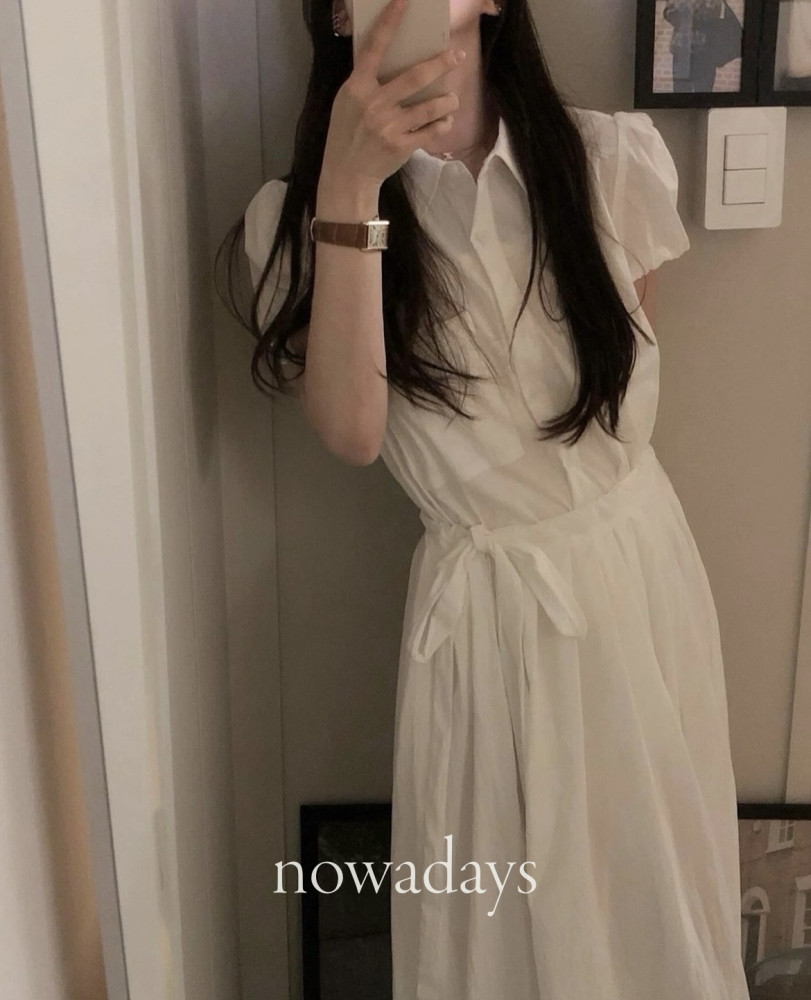 오브제 objet 오브제 릴리 레이어드 원피스 반팔 퍼프 카라 셔링 롱 ops (3col) : 나우 어 데이즈 - 위시버킷