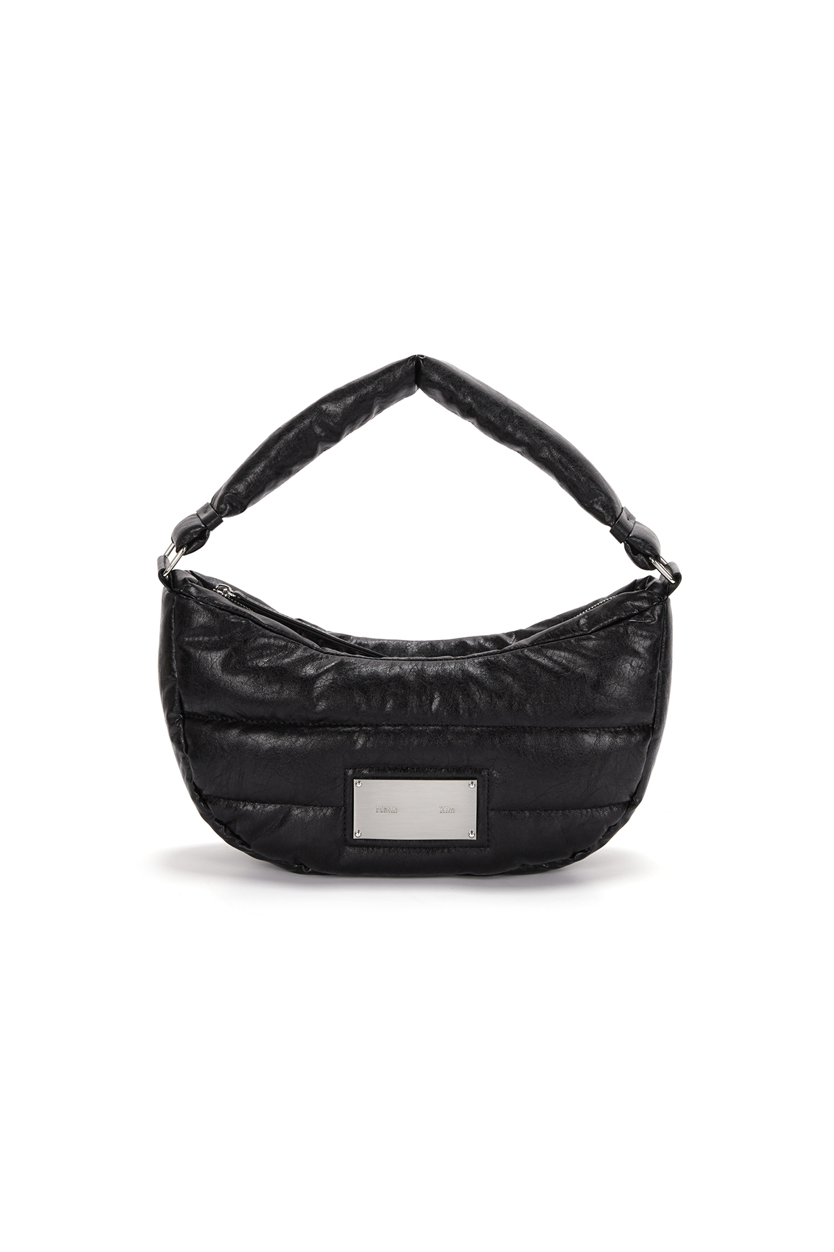 마뗑킴 FAUX LEATHER HALF MOON MIDDLE PADDING BAG IN BLACK - 위시버킷