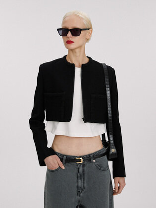 렉토 TWEED DETAIL CROPPED ZIPPED JACKET (BLACK) - 위시버킷