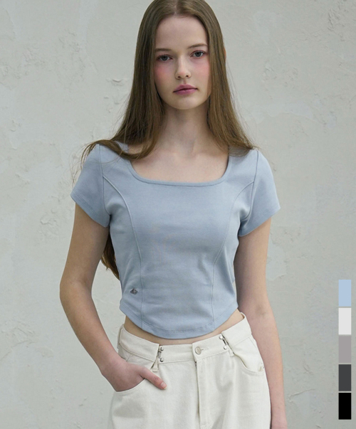 비바셔스 Neuel Square Neck Line Crop T-Shirt - 5COL - 위시버킷