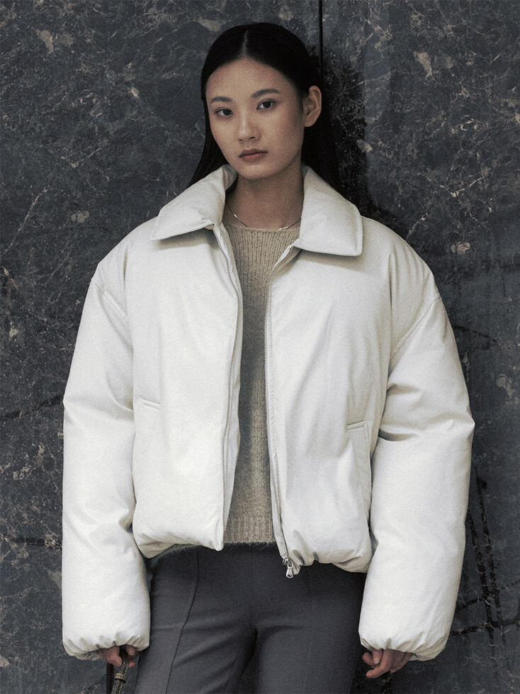 니브 Duckdown Leather Short Padding (Cream) - 위시버킷