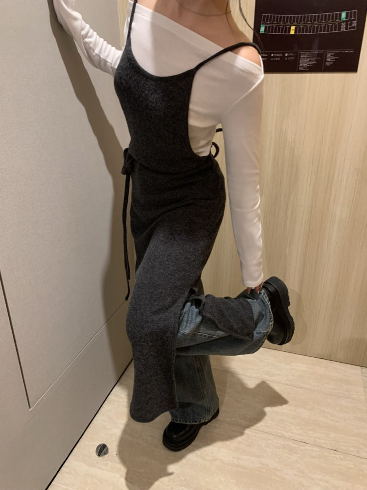 슬로스차일드 Sleek layered knit ops (2color) - 위시버킷