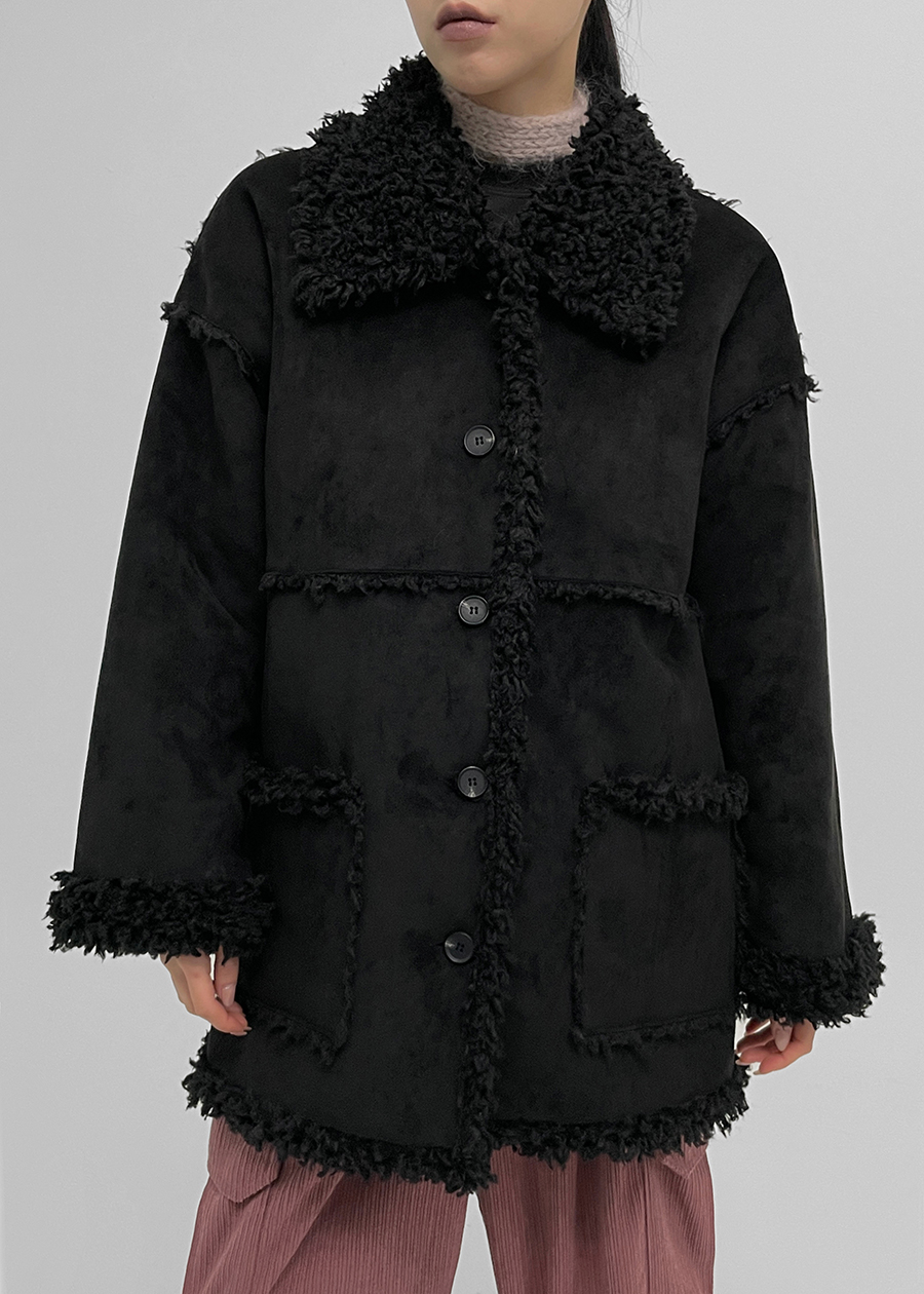 블랙업 코스턴 스웨이드 퍼 하프무스탕 - 위시버킷