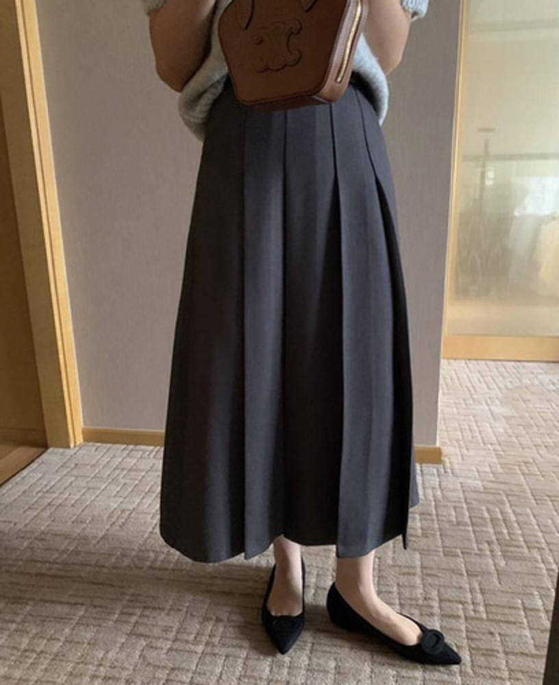 오큐페 [베이지당일]프리러브 차차 주름 스커트 (2col) freelove 밴딩 핀턱 스커트 - 위시버킷