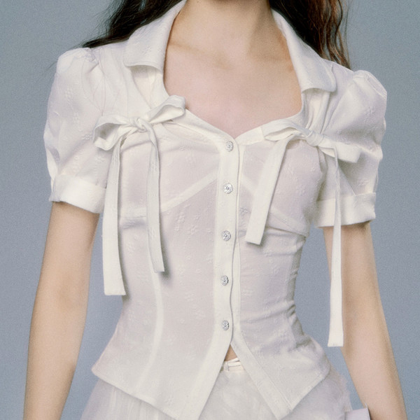 콜드웨이브 Slimming Ribbon Lace-Up Shirt - 위시버킷