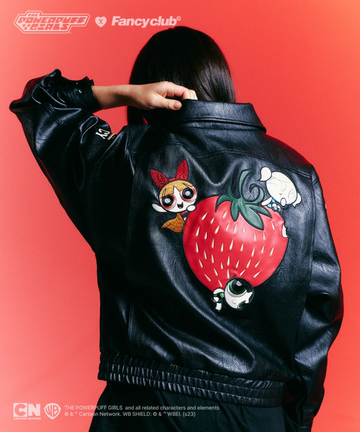 네스티팬시클럽 [PPG X FANCY] STRAWBERRY EMBO LEATHER JACKET (BLACK)_F23PG1039 ...