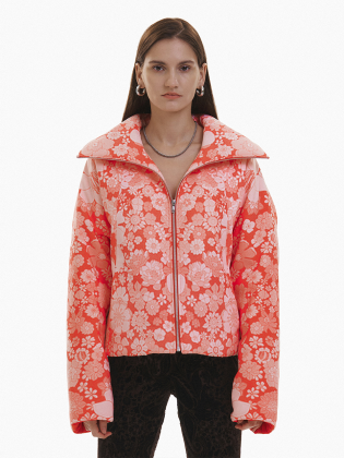 윤세 Flower Print Puffer Jacket (Orange) - 위시버킷