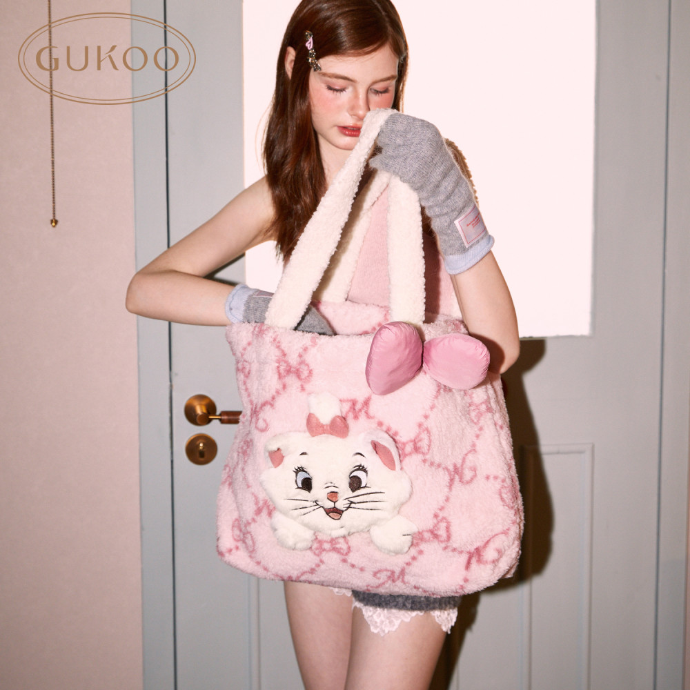 디즈니 Gukoo 구쿠 귀여운 디즈니 고양이 마리 캐릭터 겨울 극세사 대용량 왕리본 숄더백 - 위시버킷