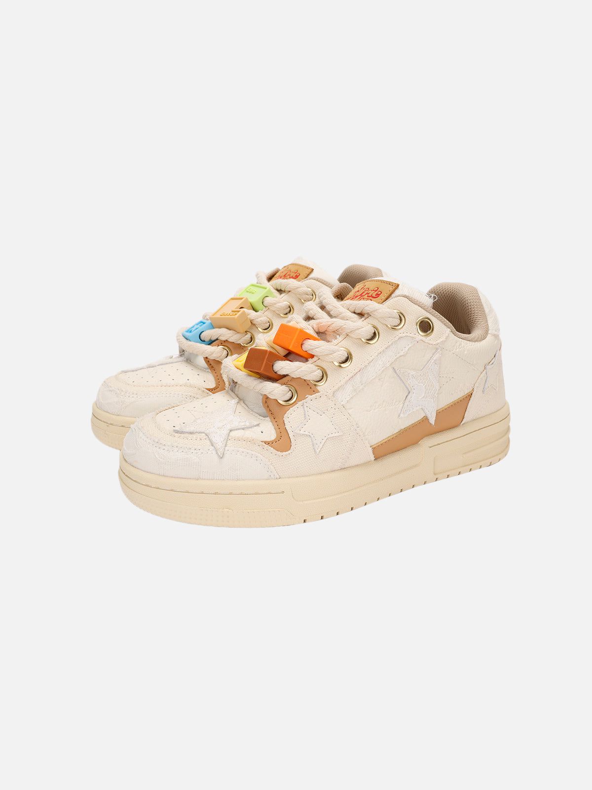 알프릭에덴 Starry Climb Applique Embroidery Star Skate Shoes - Khaki / 35 - 위시버킷