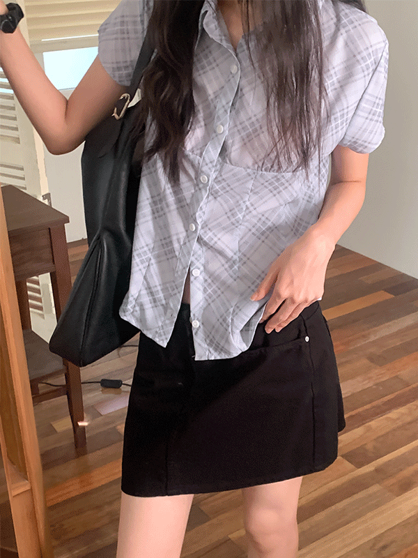 나이니 나이니 [핏예쁨] 플래터 쉬폰 체크 반팔 셔츠 블라우스 - 위시버킷