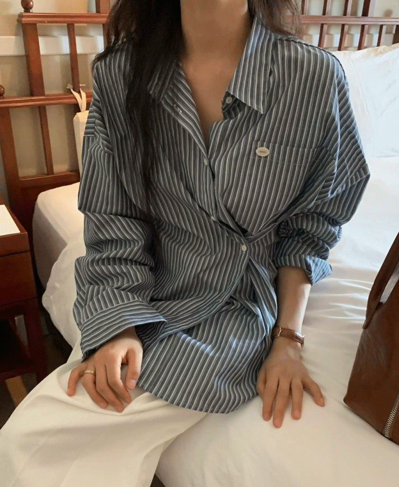 샵보애 샵보애 wellrow 웰로우 스트라이프 루즈랩 셔츠 sh (2col) - 위시버킷