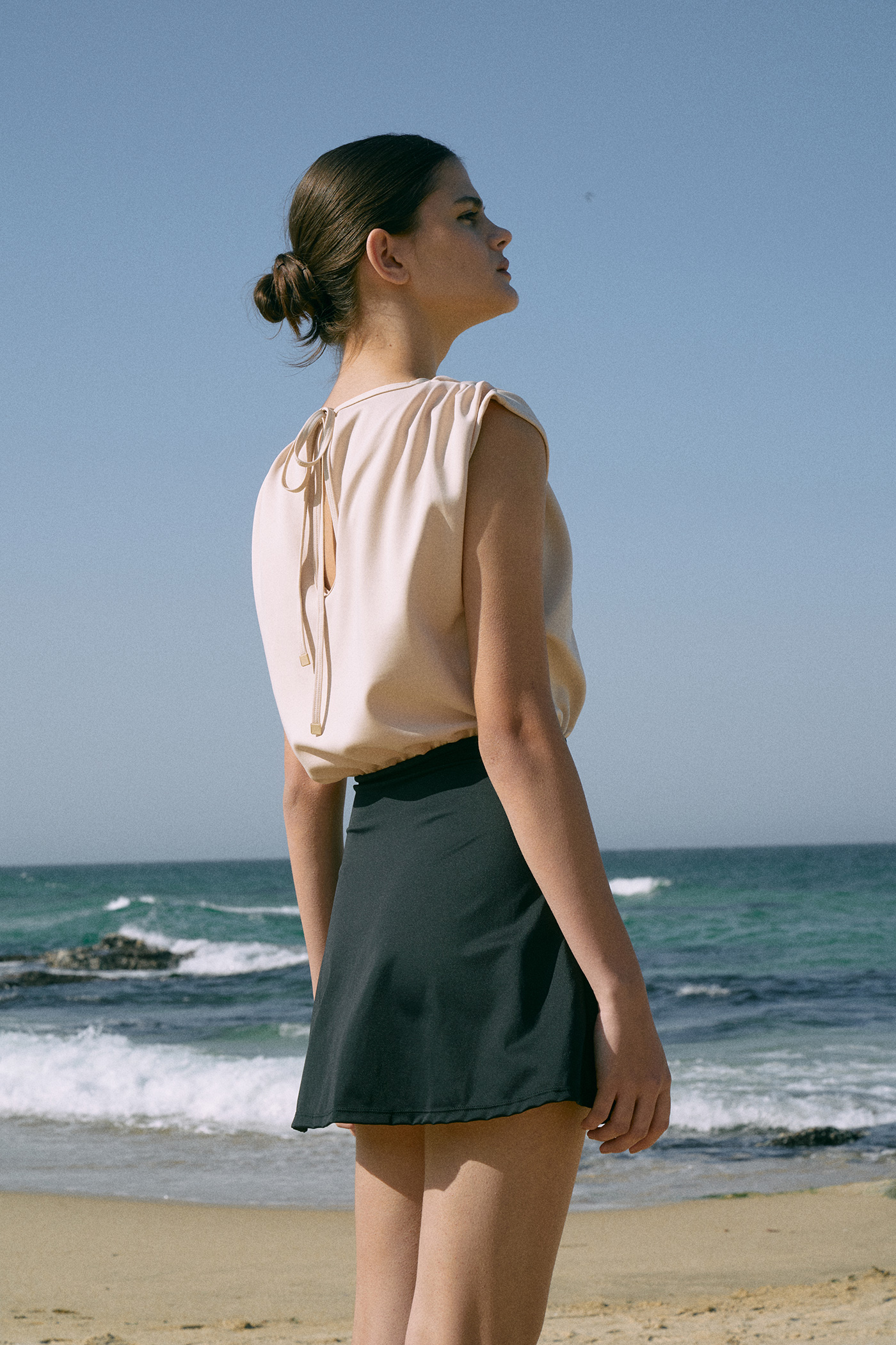 라메레이 Shirring Colorblock SwimSuit-Beige - 위시버킷