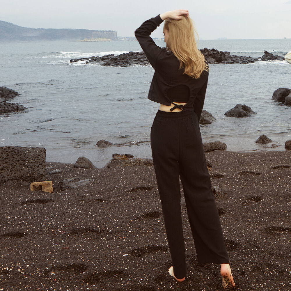 데비웨어 여성 요가복 DEVI-B0027-블랙 필라테스 와이드 9부 팬츠 - 위시버킷