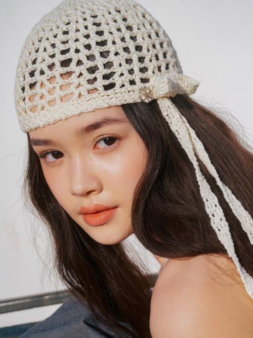 스파이스띵스업 Handmade Knitted Net Beanie (Ivory) - 위시버킷
