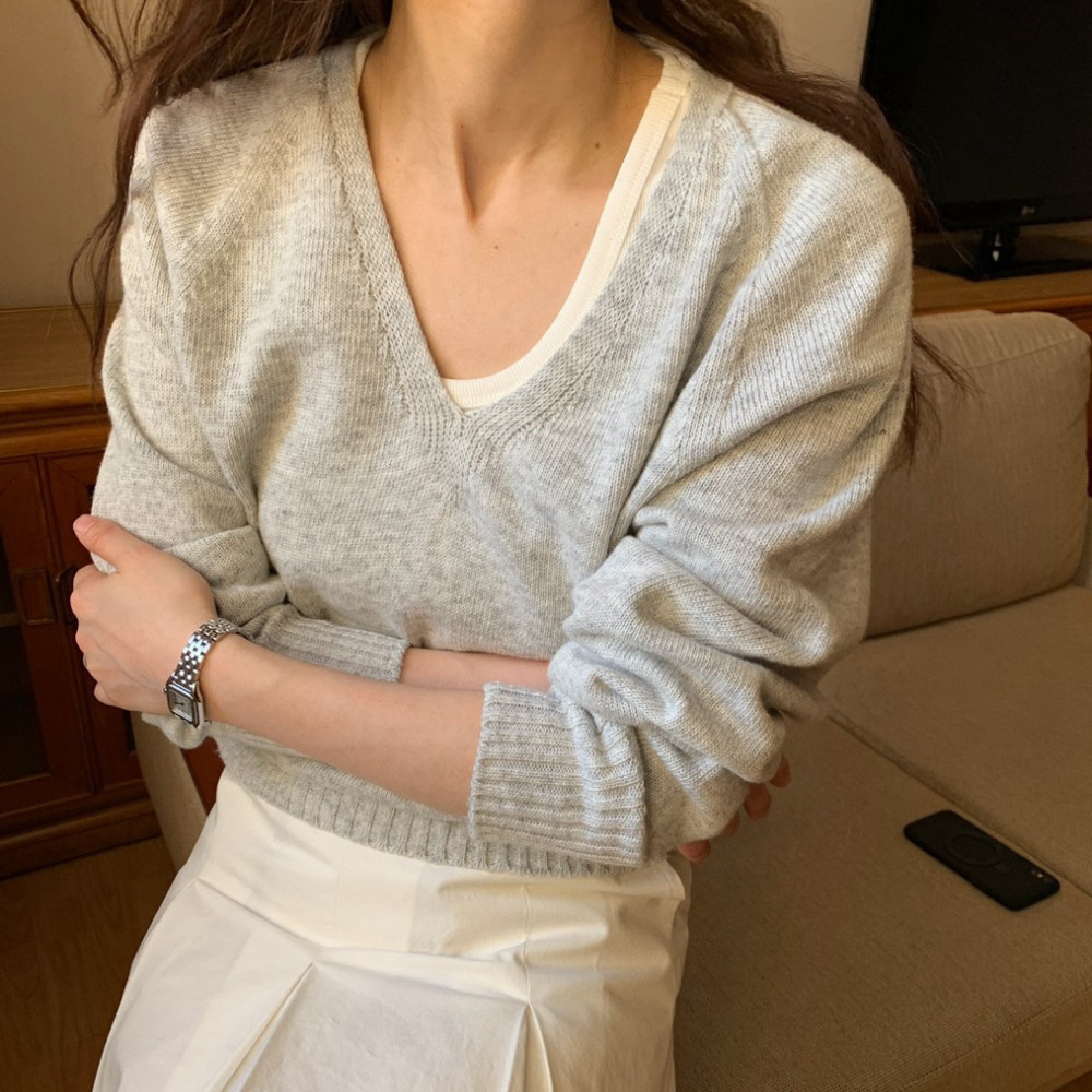 플라넬 [당일] fllanel 플라넬 캄포 홀가먼트 니트 이태리 코튼 브이넥 nt - 위시버킷