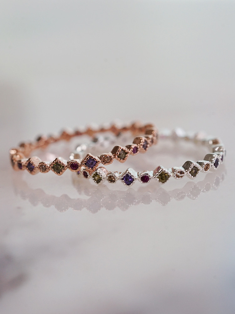 아홀로틀실버 [무배]925silver 14k로즈골드 멀티컬러 마름모 반지(2color) - 위시버킷