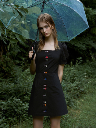 루드 LUDE Lace Square Neck Mini Dress - 위시버킷