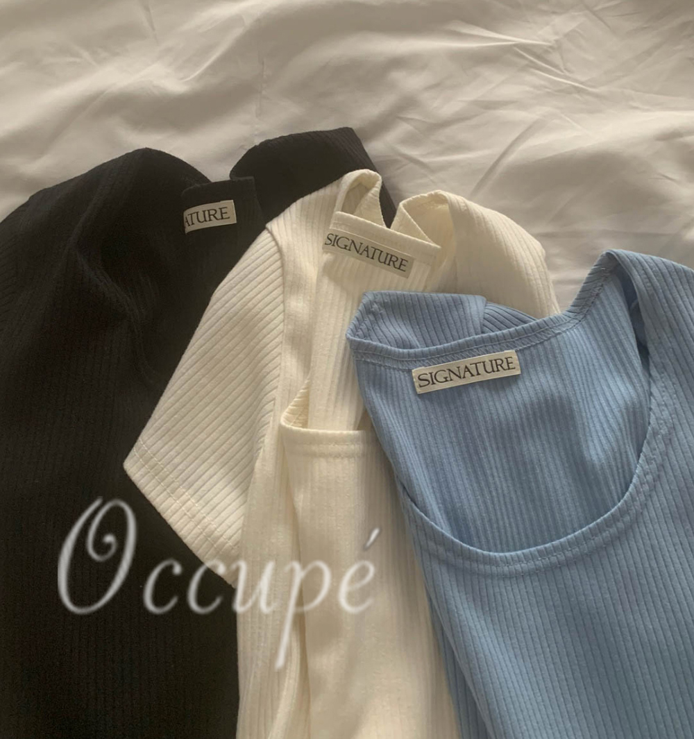 오큐페 [아,그/당일]시그니처 베리 티셔츠 (5col) signature 골지 유넥티셔츠 - 위시버킷