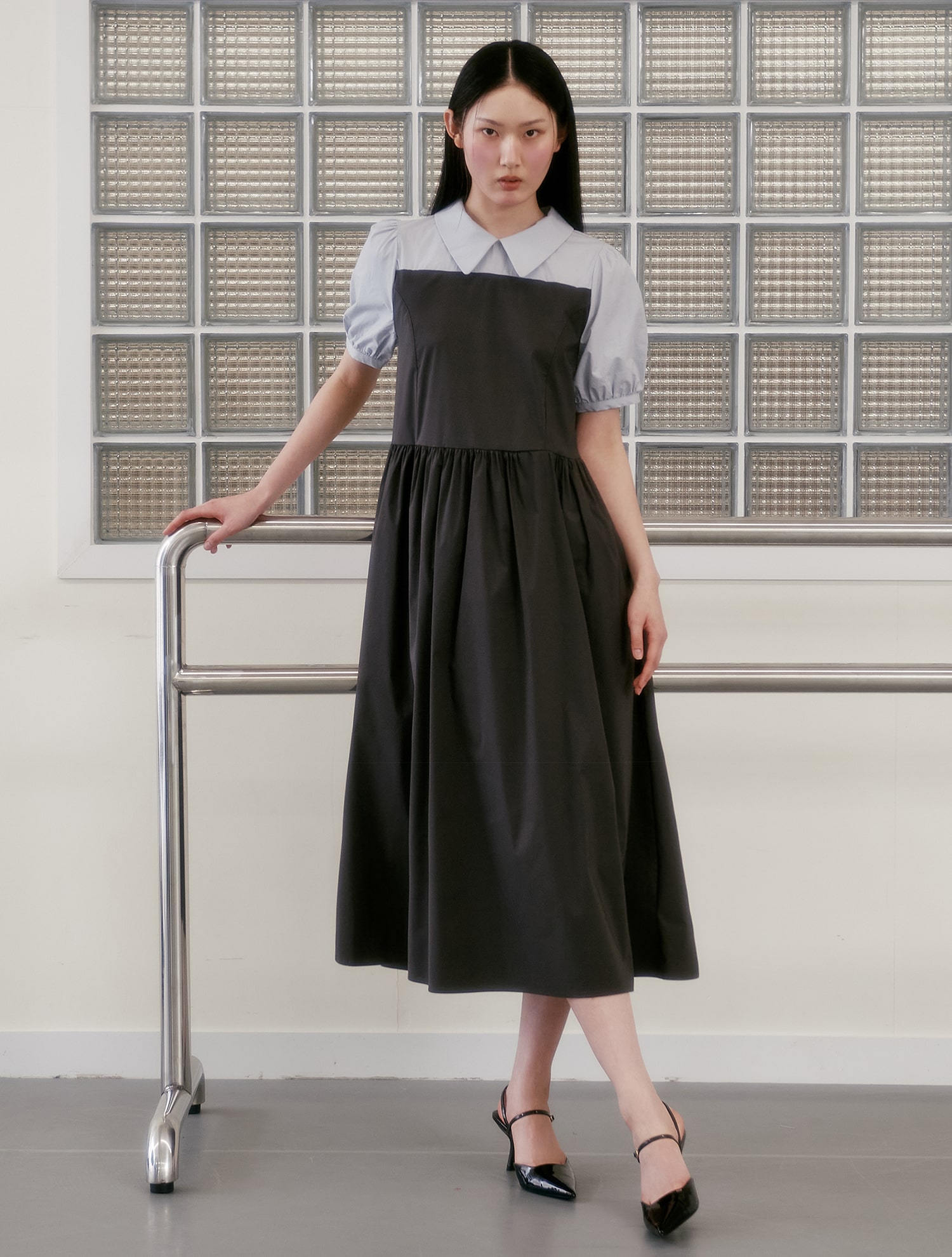 가니송 Layered Shirt One-piece_charcol - 위시버킷