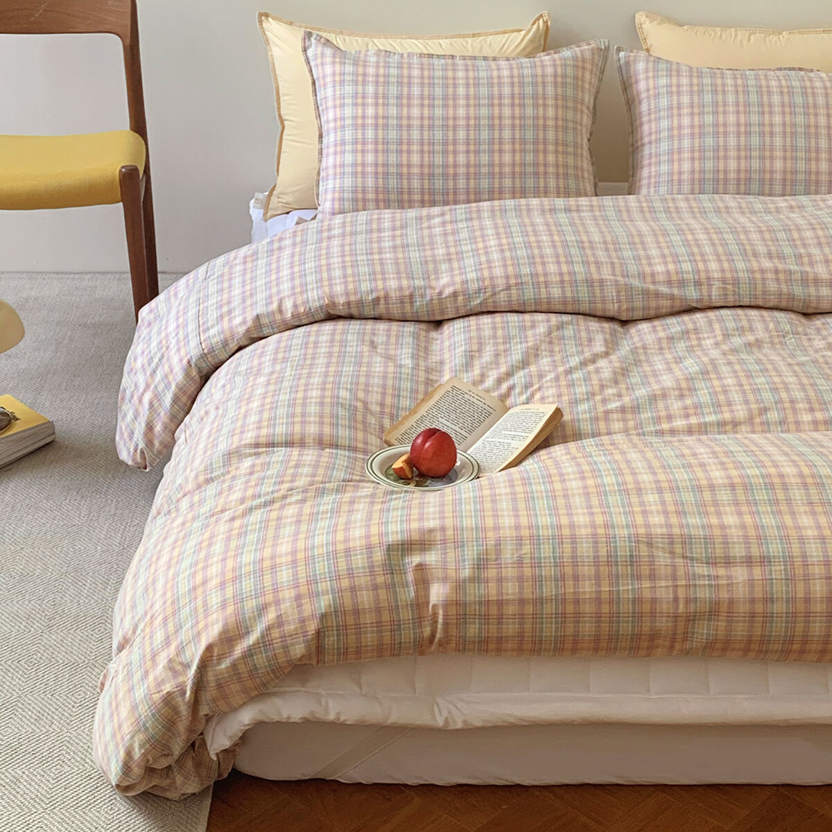 쉐어룸 빈티지 런던 체크 60수 고밀도 호텔침구 - 레몬버터 (SS/Q/K) - 위시버킷