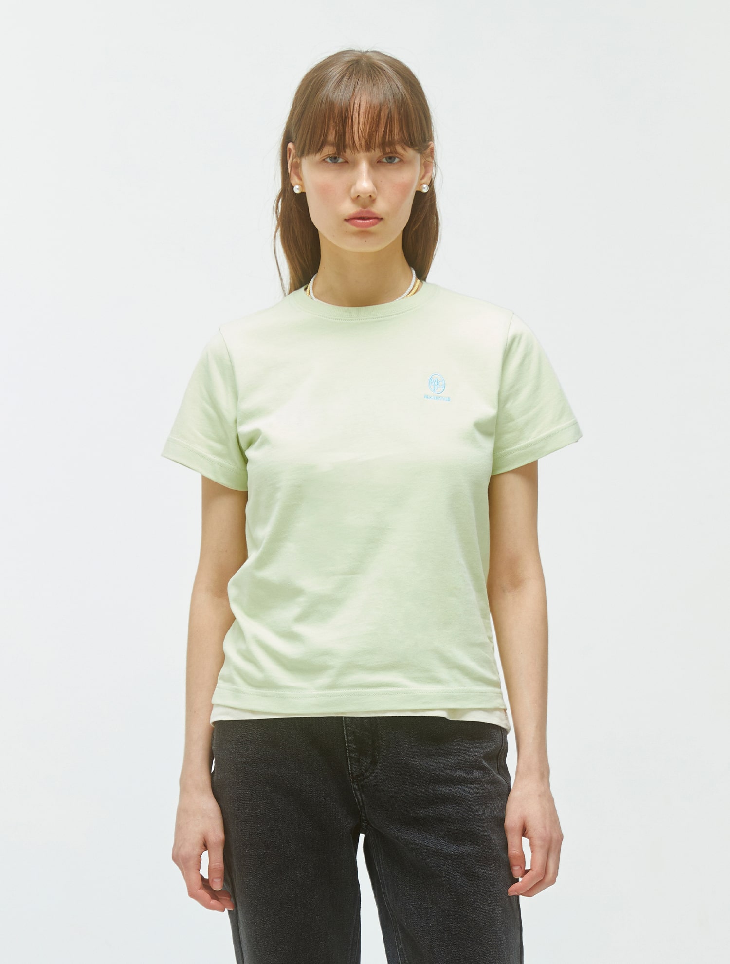 마리떼 W EMBROIDERY LOGO TEE light green - 위시버킷