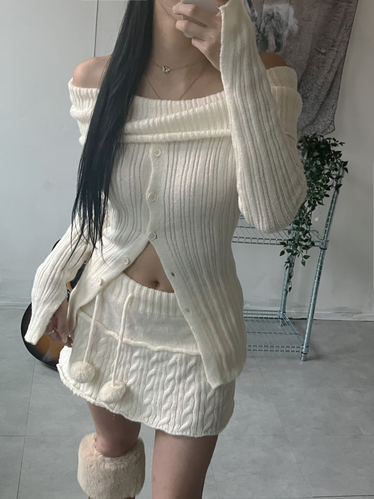 엔젤넘버555 pom pom knit skirt |폼폼 니트 스커트 - 위시버킷