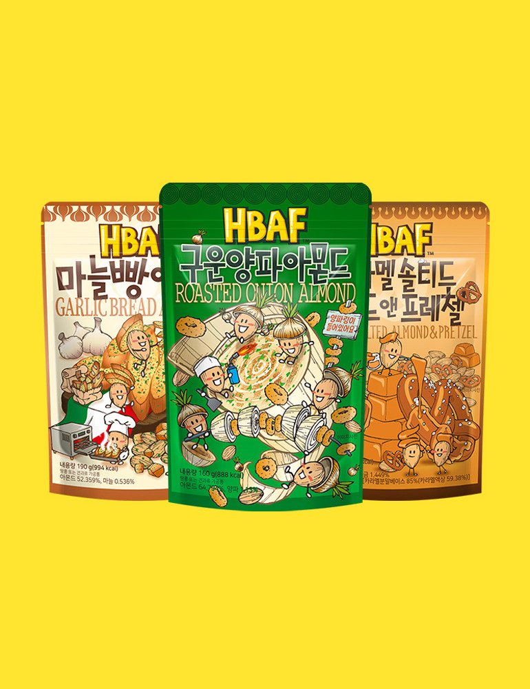 바프 HBAF 바프 아몬드 3봉세트 (구운양파190gX마늘빵190gX카라멜190g) - 위시버킷
