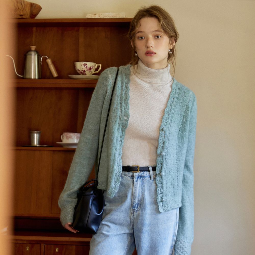 르니나 ASHLEY chemical knit cardigan_MINT - 위시버킷
