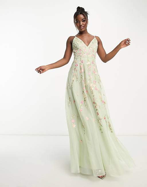 아소스 ASOS DESIGN Bridesmaid floral embroidered cami maxi dress with ...