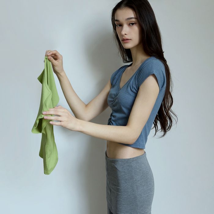 데비웨어 줄리 셔링 캡 슬리브 DEVI-T0130-블루 - 위시버킷