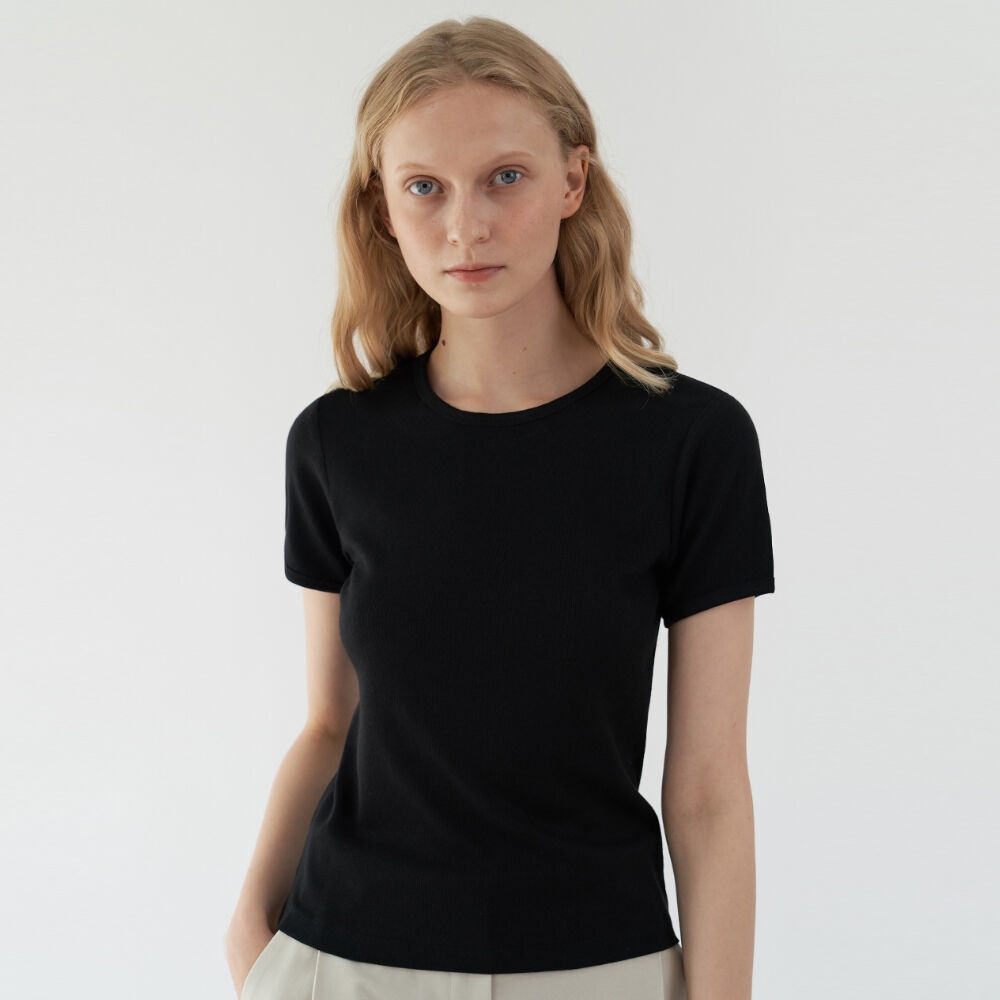 클린 Ribbed Slim T-Shirt ( Black ) - 위시버킷